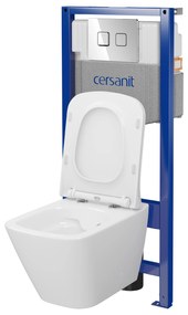 Cersanit City, System50 PNEU podomítkový rám + závěsná wc mísa City Square CleanOn + chromové tlačítko Circle, S701-776