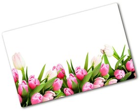 Wallmuralia Deska na krájení skleněná Růžové tulipány 80x52 cm