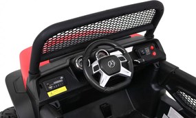Ramiz Mercedes Benz Unimog elektrické autíčko pro děti červené + pohon 4x4 + dálkové ovládání + nosič zavazadel + pomalý start + MP3 + LED