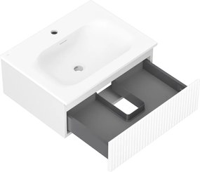 Mexen Rivel, koupelnová skříňka 60 cm s umyvadlem Vela, 1 zásuvka, drážkovaná, bílá matná, 91A20-06023-1-BF01-W23M01