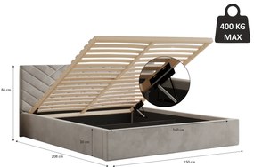 Postel TRIEST 140x200 tmavěšedá s úložným prostorem