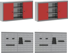 Pracovní skříň se zámkem 10 ks Červená Inženýrské dřevo a ocel 3321485