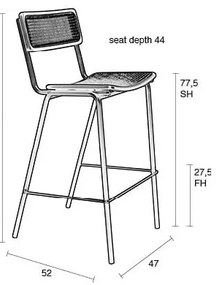 Černé ratanové barové židle v sadě 2 ks 106 cm Jort - Zuiver