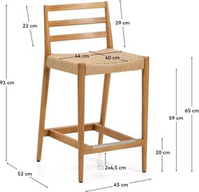 Barová židle z dubového dřeva v přírodní barvě (výška sedáku 65 cm) Analy – Kave Home