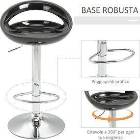 HOMCOM Set 2 Vysokých Barových Židlí, otočné o 360°, s opěrkou a opěrkou na nohy, nastavitelná výška, ocelová základna, pro jídelnu a kuchyň, 46x41x7…