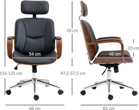 Ergonomická kancelářská židle Vinsetto s otočnou deskou a PU koženým potahem, s odnímatelným opěradlem, nastavitelnou výškou a naklápěcí funkcí 63x62…