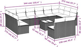 13dílný zahradní sedací souprava s poduškami černý polyratan 3218376