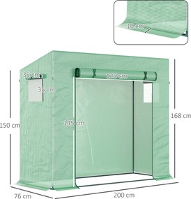 Skleník Outsunny, 200 x 76 x 168 cm, fóliový skleník s rolovacími dveřmi, skleník, domek na rajčata s bočním oknem, PE síťová fólie, zimní skleník pr…