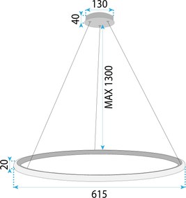 Toolight Toolight, LED závěsné svítidlo 60cm, 37W, 3000K, LHJ002-CP, zlatá lesklá, OSW-60000
