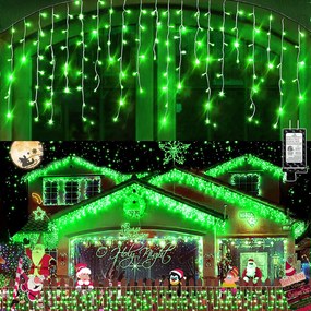 Venkovní LED vánoční závěs - zelená, 10m, 500 LED, 8 programů