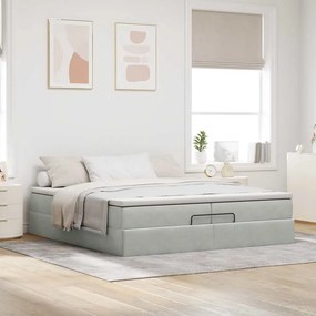 Osmanský rám postele s matracíes světle šedá 200x200cm samet 3311207