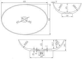 Sapho, THIN oválné umyvadlo 600x400x145mm, na desku, matná bílá, WN893