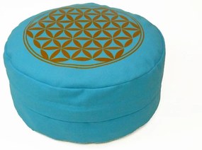 S radostí - vlastní výroba Meditační sedák se zlatým Květem života - tyrkysový Velikost: ∅50 x v30 cm