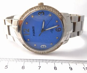 Foibos Dámské šperkové stříbrné hodinky s kamínky po obvodu Foibos 25963 (modrý čís.)