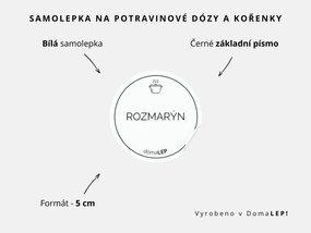 ROZMARÝN - omyvatelná samolepka na kořenky, výběr rozměrů Ø 5 cm / 5 x 5 cm / 6 x 8 cm | DomaLEP tvar: ČTVEREC, barva: BÍLÁ - ČERNÉ písmo, velikost: š. 5 cm x v. 5 cm - tučné písmo