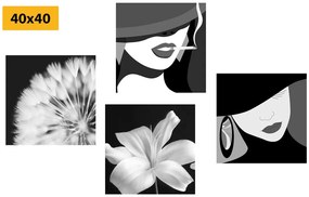 Set obrazů dámy v černobílém provedení