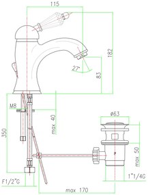 Sapho, KIRKÉ CRYSTAL stojánková umyvadlová baterie s výpustí, křišťálová páčka, chrom, KI02KC