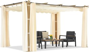 Pergola na terase Barbados 3x4 m s dřevěnými béžovými závěsy Garden Point