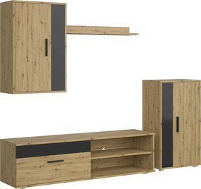 HALMAR BENSON obývací stěna dub artisan/černá