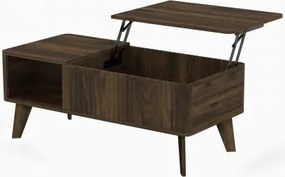 HOMCOM výškově nastavitelný konferenční stolek se skrytou přihrádkou, otevřenými policemi, vlněným čelem 100x48x41-56 cm, ořech
