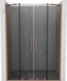 Mexen Velar Duo, posuvné sprchové dveře do otvoru 150 cm, 8mm šedé sklo, měděná matná, 871-150-000-42-65