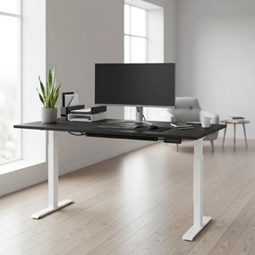 Výškově nastavitelný stůl OfficeTech B, 140 x 80 cm, bílá podnož, černá