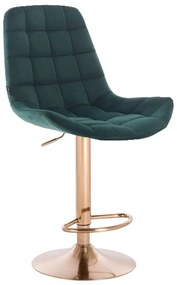 Velurová barová židle PARIS - zelená na zlaté podstavě