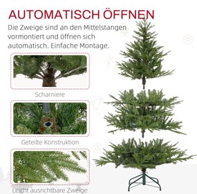 HOMCOM Vánoční strom 150 cm, realistický vzhled, rychlá montáž, včetně stojanu, nehořlavý plast