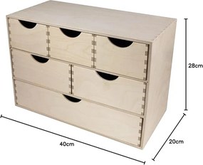Zeller Present Dřevěný organizér s 6 šuplíky na psací a kancelářské potřeby ZELLER 40 x 20 x 28 cm