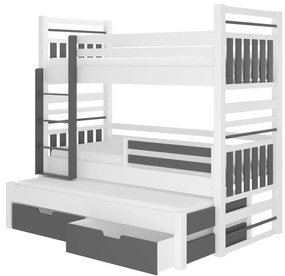 ADRK Rozkládací patrová postel HIPPO, CH-Hip-W+G-208+M-E1901, 200x90 cm s matrací, bílá/tmavě šedá
