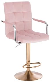 LuxuryForm DESIGN Barová židle VERONA VELUR na zlaté kulaté podstavě - růžová