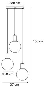 Designové závěsné svítidlo černé s duhovým sklem kulaté 3-světelné - Mallon