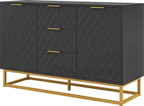 HOMCOM Moderní komoda s 3 šuplíky, 2 dvířky a nastavitelnou policí pro jídelnu a kuchyni, odolná proti převrhnutí, 120x40x76 cm, černá | Aosom