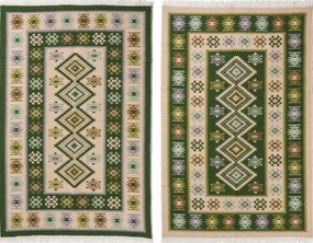Koberec Kilim Boho Oboustranný Plochý Zelený Bavlna 120x180 Třásněmi