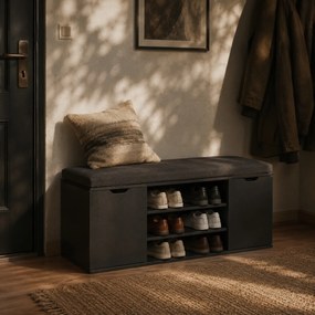 Botník černý se sedákem PORTA, 103 x 30 x 46 cm