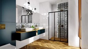 Posuvné sprchové dveře REA ALEX 100 cm pro instalaci do niky, černé/transparent - bez vaničky