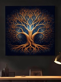 Obraz na plátně - Zlato modrý strom života na černém pozadí FeelHappy.cz Velikost obrazu: 60 x 60 cm