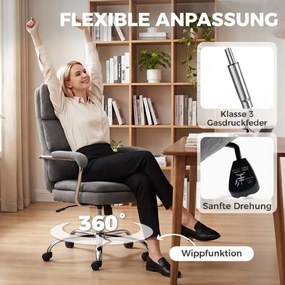 HOMCOM ergonomická kancelářská židle z chenillu s polstrovanými loketními opěrkami, nastavitelná výška a sklon, 360° otočná, šedá