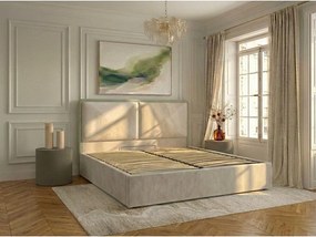 Béžová čalouněná dvoulůžková postel s úložným prostorem s roštem 180x200 cm Mara – Bobochic Paris