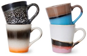 HK living Kameninový hrneček na espresso 70's Funky 80 ml - set 4 ks, multi barva, keramika