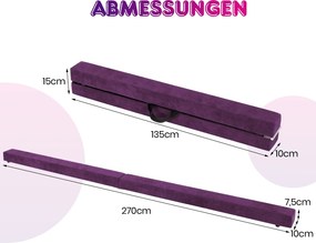 Costway 270 cm kladina dětská kladina skládací gymnastická kladina s – fialový