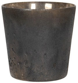 Tmavě hnědý skleněný svícen na čajovou svíčku - Ø 9*10 cm