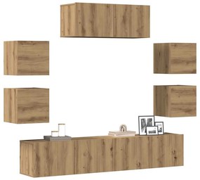 Sada 7 kusů nástěnné TV skříňka dub artisan kompozitní dřevo 3329014