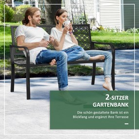 Zahradní lavička Outsunny 2místná lavička s opěradlem a područkami, ocel, max. 240 kg, květinový vzor, černá, 127 x 63 x 83 cm pro zahradu a terasu |…