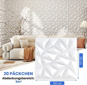 Costway 20 kus 3 D nástěnné panely diamant obložení stěn nástěnná dekorace bílá