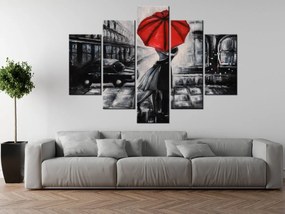 Gario Obraz s hodinami Červený polibek v dešti - 5 dílný Rozměry: 150 x 105 cm