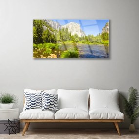 Obraz na skle jezero Hora Les Příroda 120x60 cm