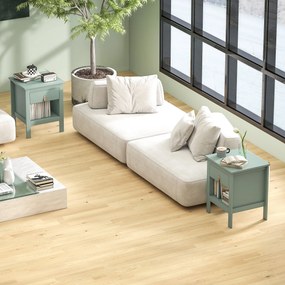 HOMCOM Sada 2 nočních stolků s šuplíkem a otevřenou přihrádkou, moderní styl pro ložnici a obývací pokoj, 45 x 40 x 55 cm, zelená