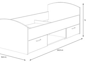Jednolůžková postel s úložným prostorem URO 90x200 cm dub artisan/bílá