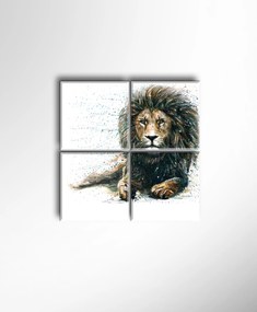 Malvis ® Obraz Lev akvarelem ROZMĚR (šířka x výška): čtyřdílný čtverec 80x80 cm